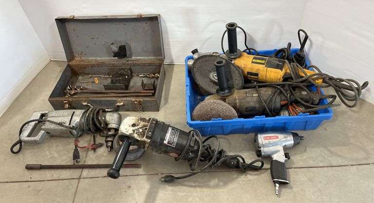 (8) Corded power tools including 4- Grinders, and 4- Drills: DeWALT ...