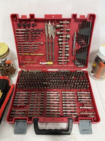 Craftsman drill bit set in case, missing a few, 11"W; (2) Assorted ...