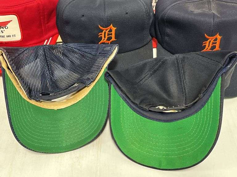 (18) Hats, includes: 6- Plain ball caps, 4- Detroit Tigers hats, 1- Red ...