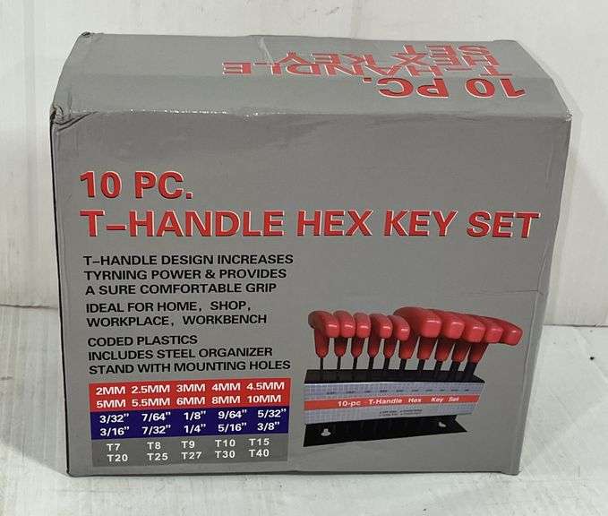 10-Piece T-handle set with steel organizer stand and mounting holes ...