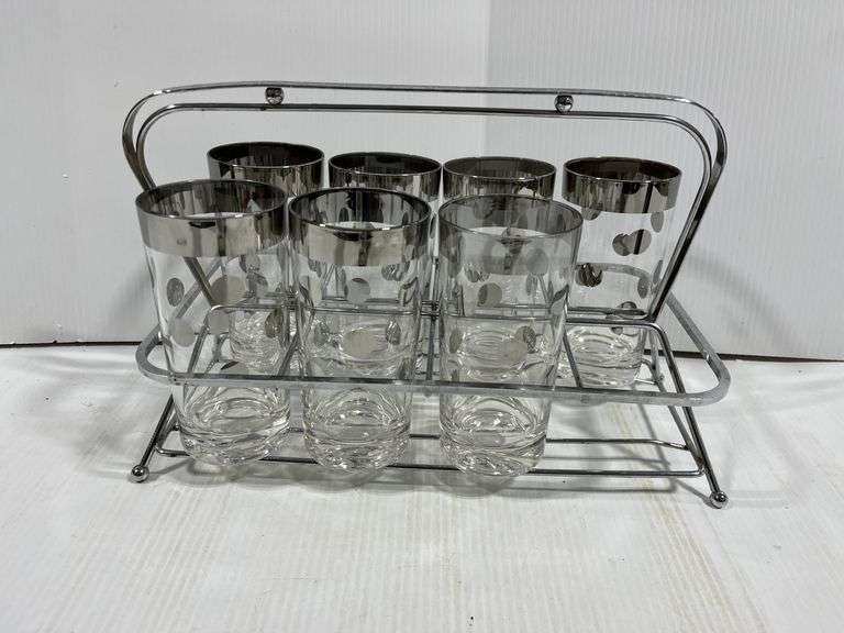 (8) Mid-century Dorothy Thorpe silver tone polka dot highball glasses ...