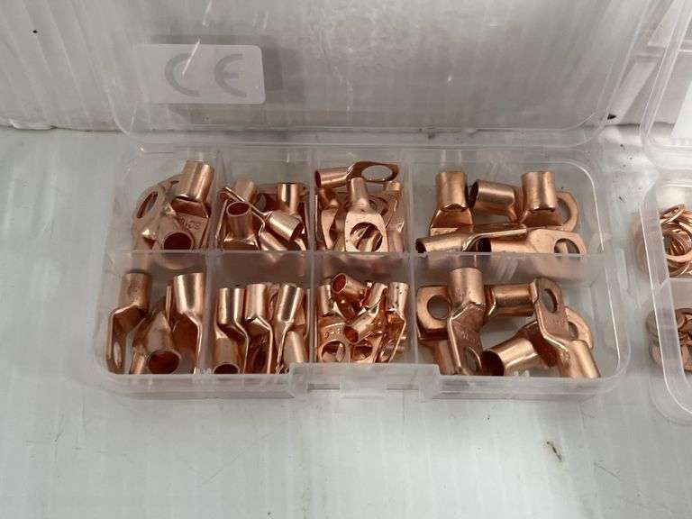 100-Piece copper washer repair box, new; 60-Piece copper wire lugs ...