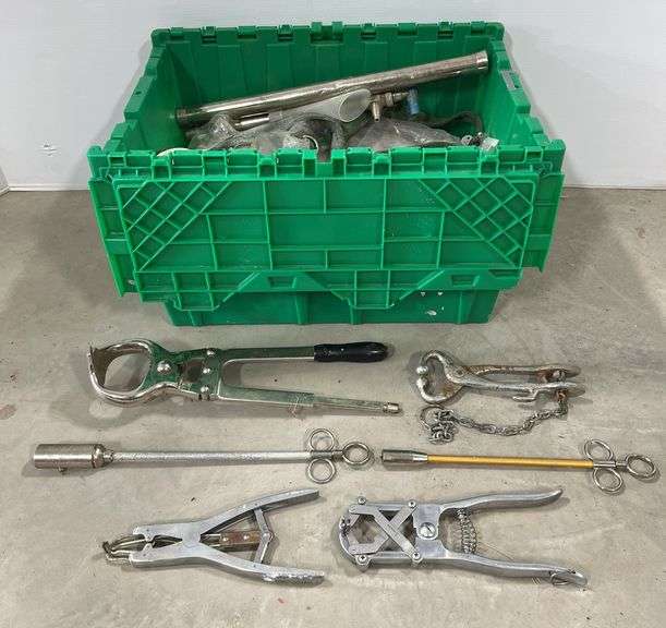 Cow kick chain, cattle oiler, force feeding cow tool, (2) Calf bottles ...