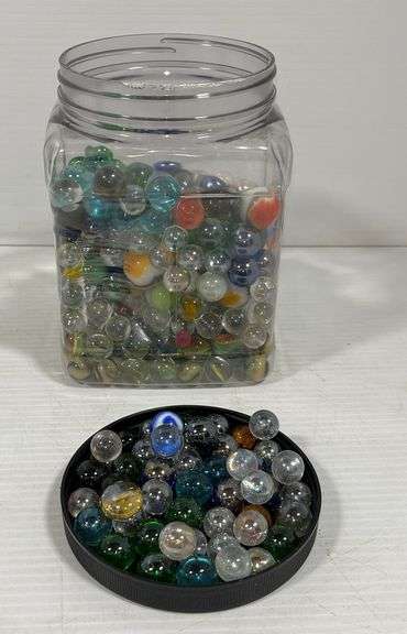 Collection of marbles, container- 6 1/2"H - Albrecht Auction Service
