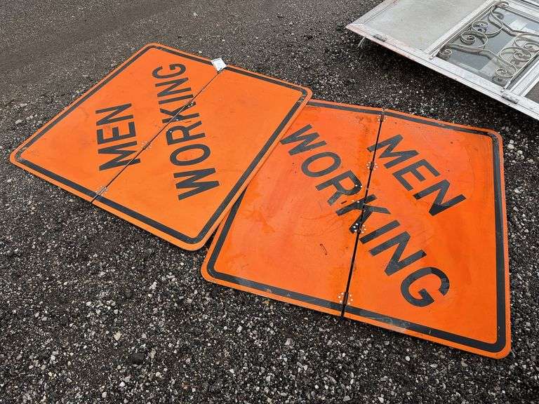 (2) "Men Working" folding signs, 48" x 48", great - Albrecht Auction ...