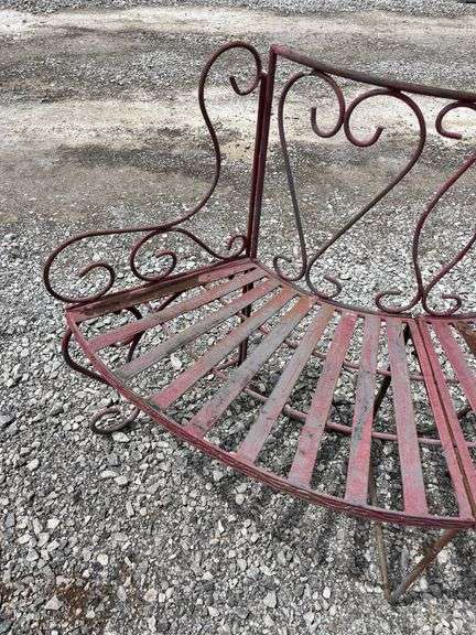 Half round steel tree bench, solid piece with some paint loss, 52"W x ...