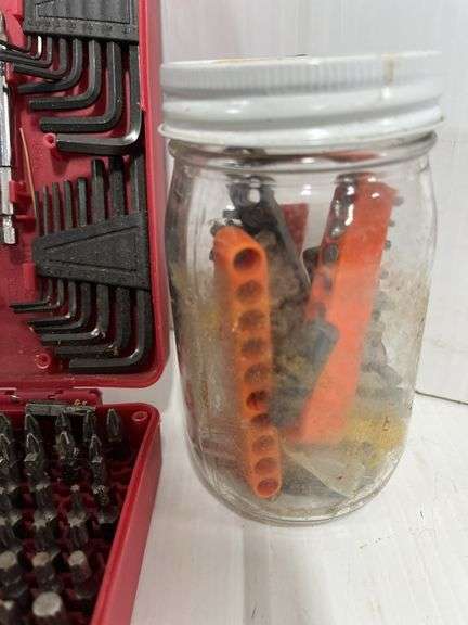 Craftsman drill bit set in case, missing a few, 11"W; (2) Assorted ...