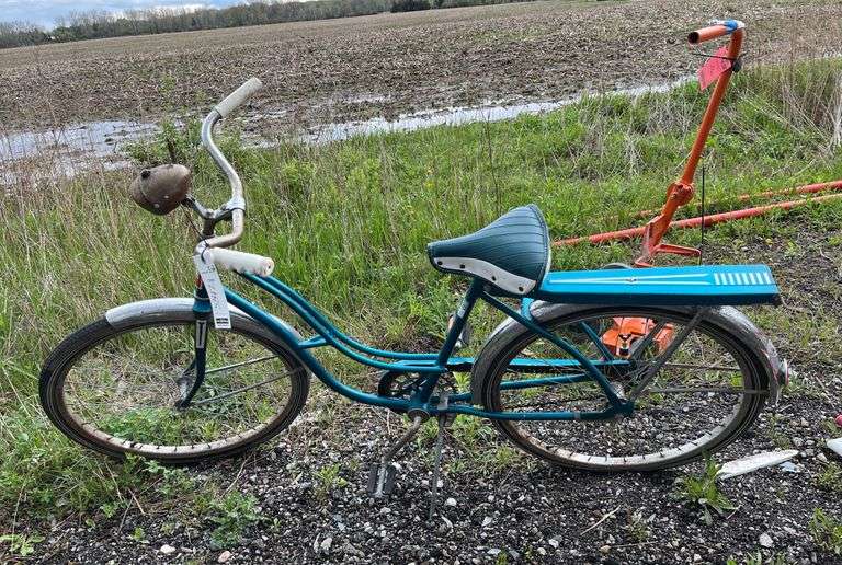 Vintage 1960's AMF Roadmaster, Skyrider Deluxe blue bicycle with headlight, tires will hold air ...