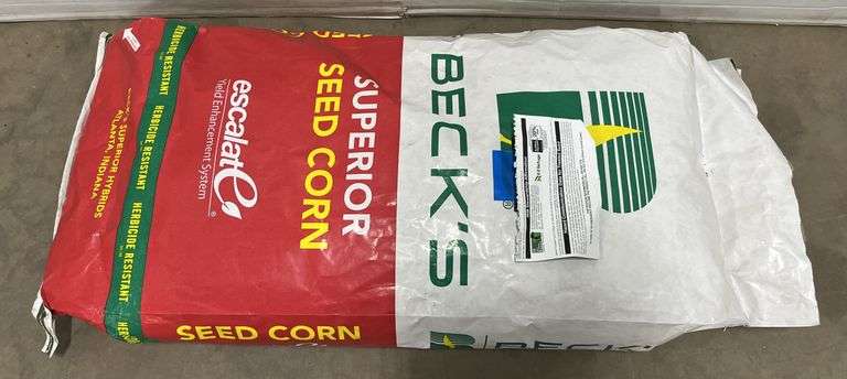 Bag of Beck's corn seed with escalate yield enhancement, herbicide ...