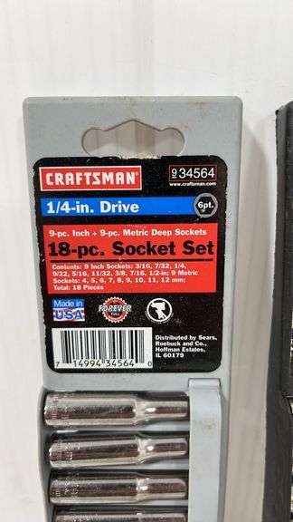 (2) Craftsman socket sets, 1/4" drive, SAE and metric, deep well ...