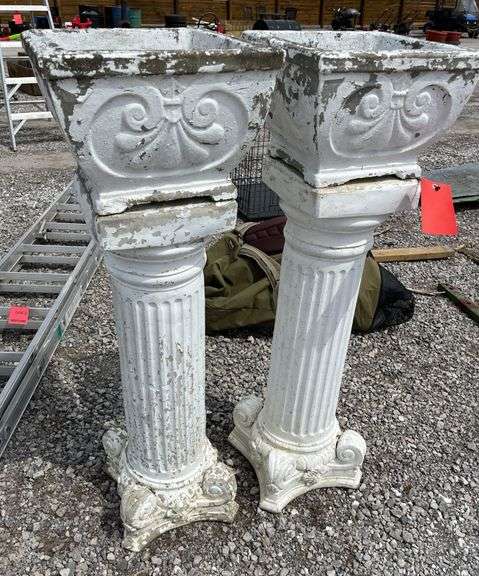 (2) Concrete columns with planters, 37" columns, 10" x 14" planters ...