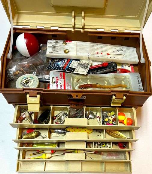 Large Plano 757 multiple pullout tackle box filled with tackle ...