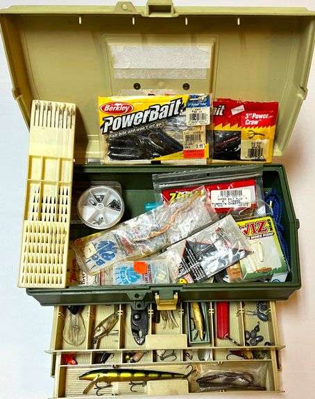 Plano 707 tackle box filled with tackle, 15" x 8" x 8", good - Albrecht ...