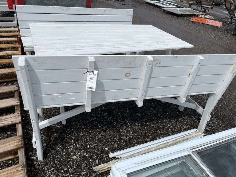 Wood table with (2) benches, table- 64" x 34 1/2", benches- 68 1/2"L ...