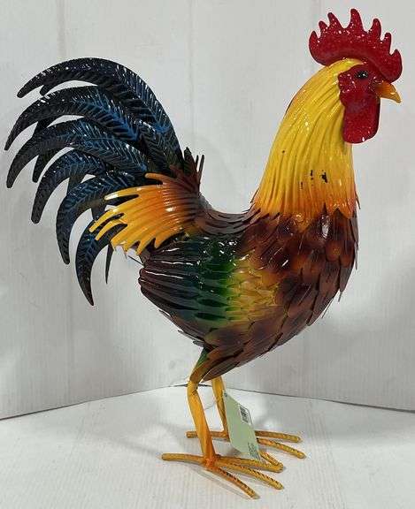 Large rooster, metal outdoor decoration, 19"H, great - Albrecht Auction ...