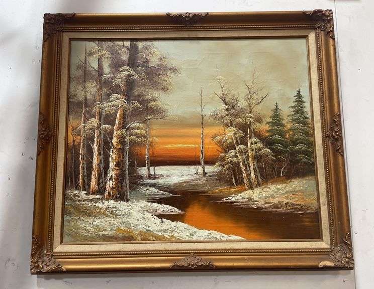 Original oil painting by R. Sutherland, 29"W x 25"H, frame has wear ...