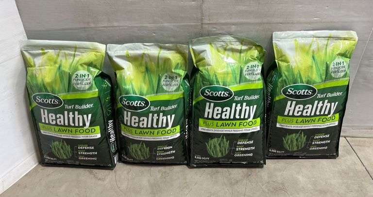(4) Bags of Scotts Healthy Plus lawn fertilizer, 8,000 sq. ft ...
