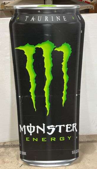 "Monster Energy" drink promotional sign, 53"H, holes and wear on edges ...