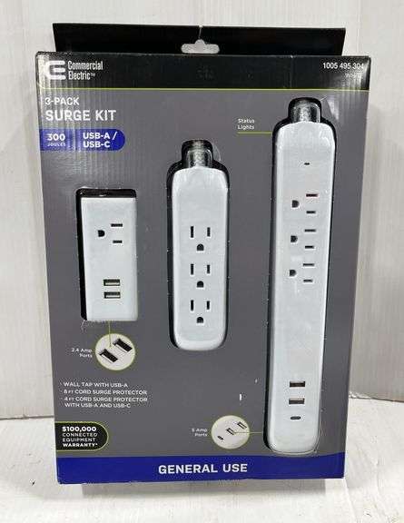 Commercial Electric 3-Piece surge set, includes: Wall tap with one ...