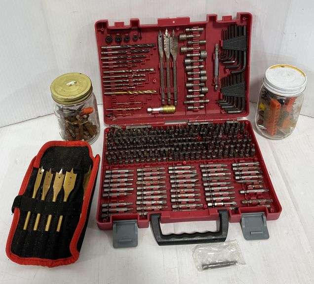 Craftsman drill bit set in case, missing a few, 11"W; (2) Assorted ...