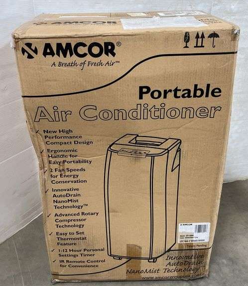 Amcor 11,000 BTU high performance portable air conditioner, two fan speeds, auto drain nano mist ...