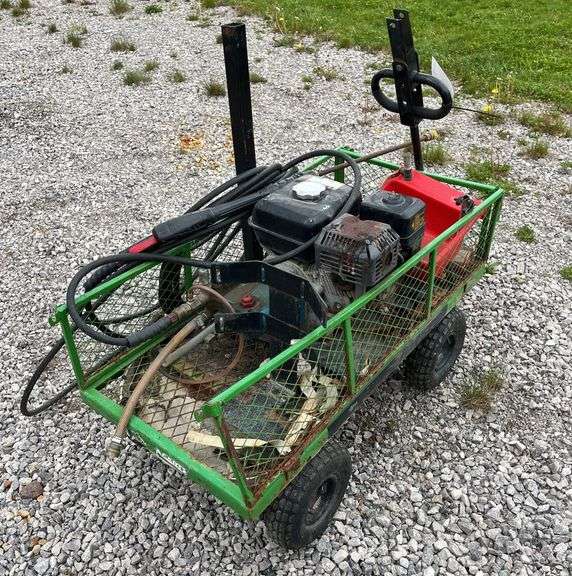 Power washer on wagon, 20"W x 40"D x 38"H to pole, runs rough, needs ...