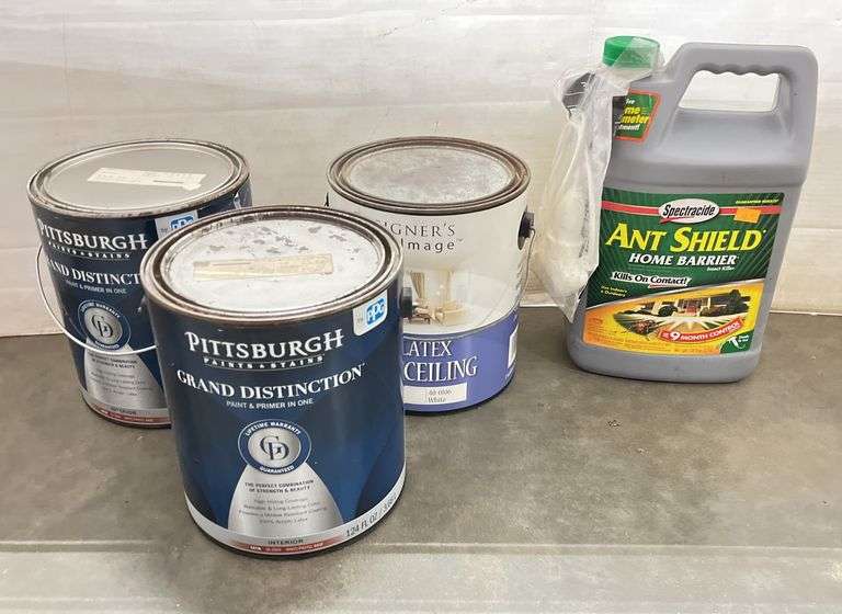 (3) Full gallons of paint, and Spectracide ant shield home barrier ...