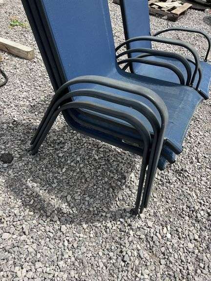 Set of (4) Sling stacking patio chairs with metal frame, blue/black ...