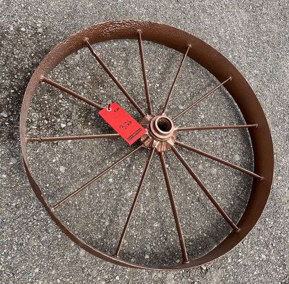 Old fashioned/antique steel wheel, 29"Dia, refinished with rusty metal ...