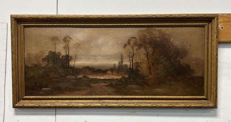 Large vintage painted print, landscape with farm, not signed, from John ...