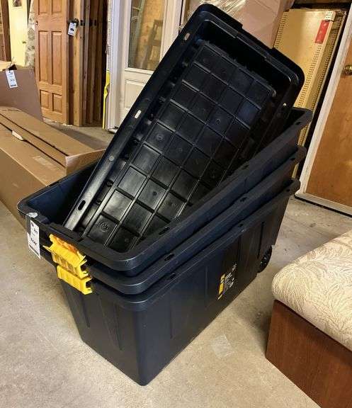(3) Project Source heavy duty large 64-gallon "Commander" storage totes ...