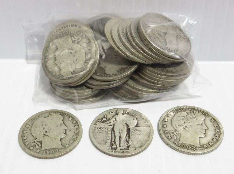 (40) Quarters, 90% silver, includes: 27- Barber quarters, and 13 ...
