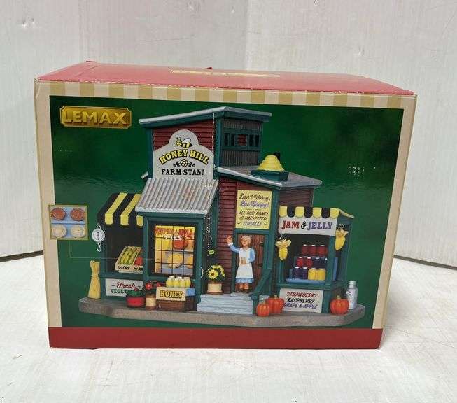 Lemax porcelain lighted building "Honey Hill Farm Stand", box- 10 3/4"L ...