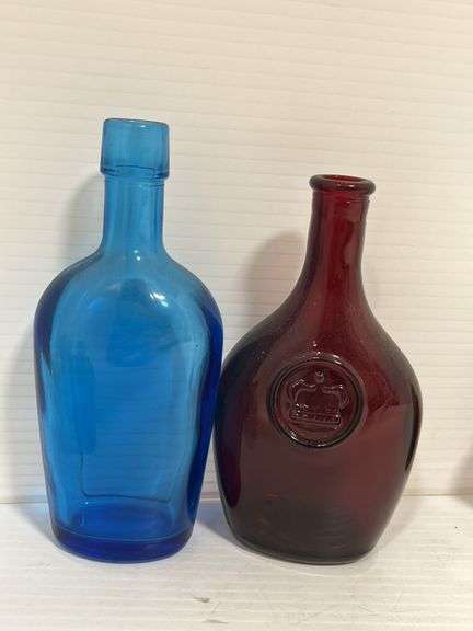 (13) Authentic Wheaton bottles, includes: Ruby red, blue, ocean, amber ...
