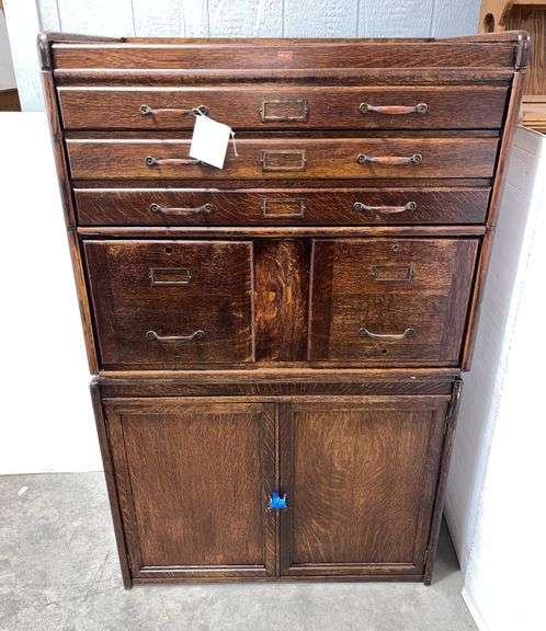 Antique Weiss 4-piece cabinet, three map drawers, two file cabinet ...