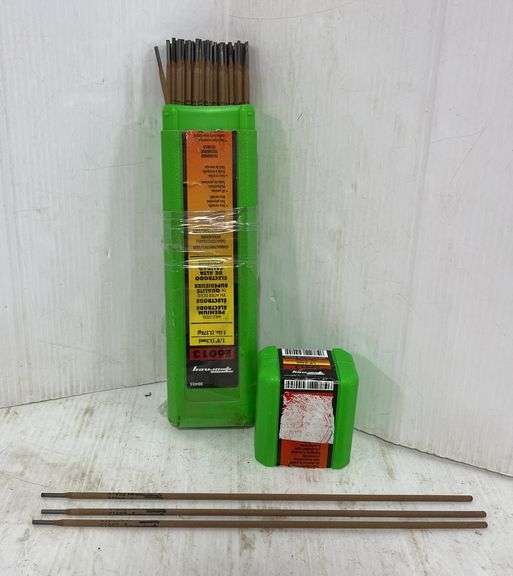Green box with welding rods, 1/8" rods, box- 14" - Albrecht Auction Service