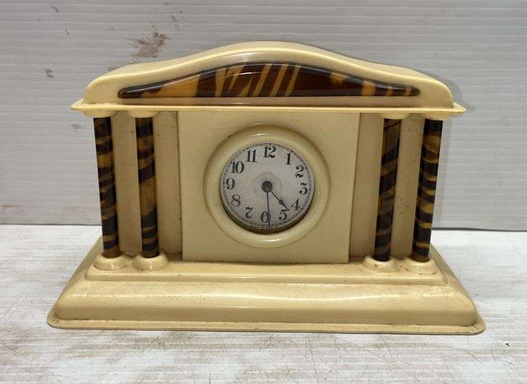 Antique wind-up clock, 8" x 4", no chips or cracks, needs new movement ...