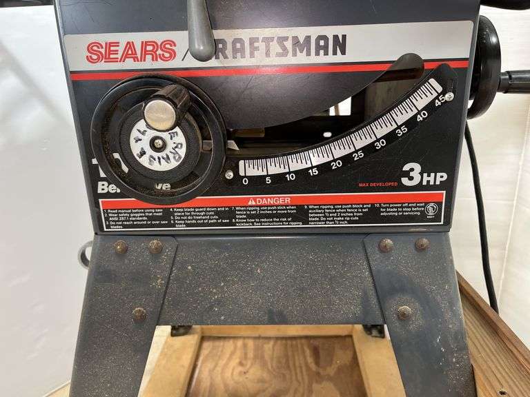 Sears Craftsman 10" belt drive table saw, 3HP - Albrecht Auction Service