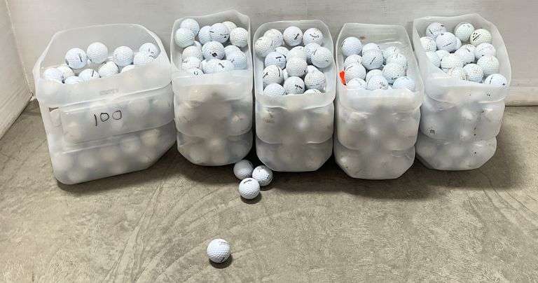 (5) Buckets of 100 golf balls including Titleist, Callaway, Taylor Made ...