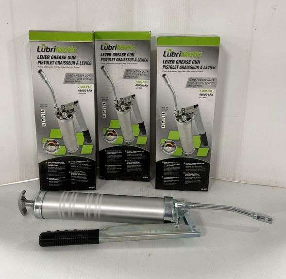 (3) Lubrimatic heavy duty lever grease guns, new - Albrecht Auction Service