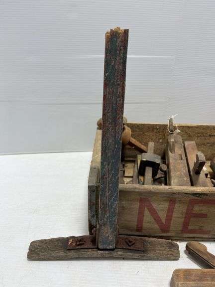 Old hand tools in crate, crate 18"W x 11 1/2"D x 5 1/2"H - Albrecht ...