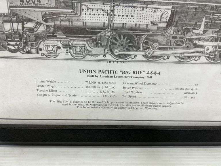 Union Pacific big box train print, frame- 38" x 14", good - Albrecht ...