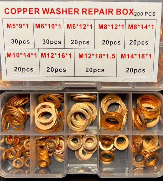 200-Piece copper washer repair box, new - Albrecht Auction Service