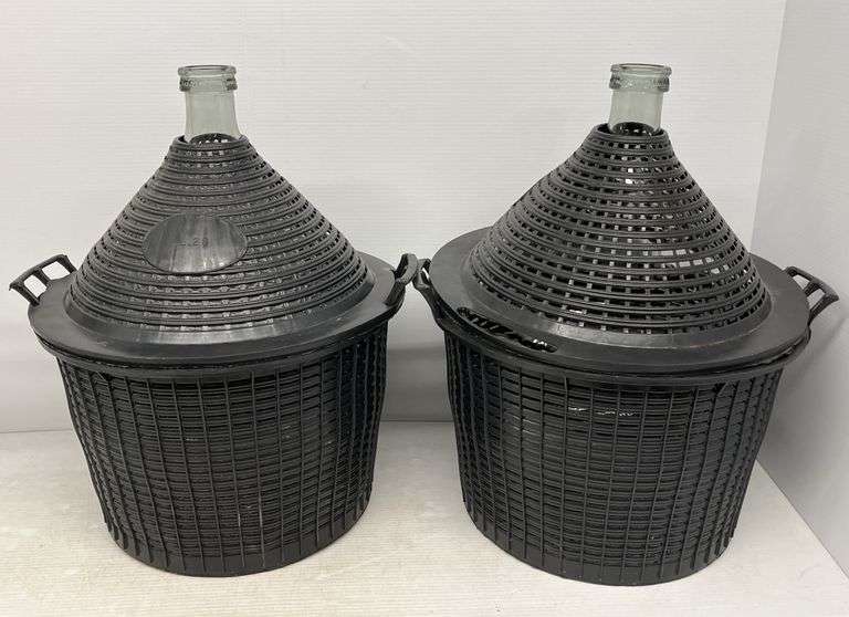 (2) 5.2-Gallon glass bottles for wine-making or loose change, approx ...