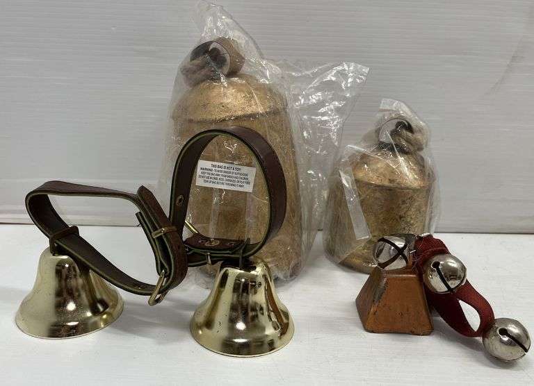 (5) Bells, handheld, different styles and sizes, up to 7 1/4"H, some ...