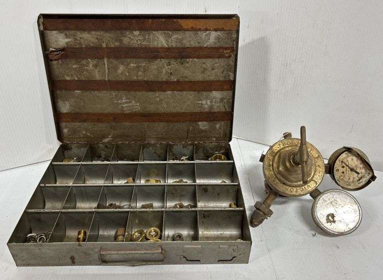 Metal parts case with brass adaptor and fittings, (2) Victor gas ...