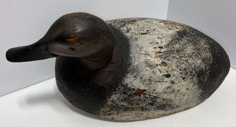Wooden duck decoy made by Fred Plichta in 1930s, drake canvasback, sold ...