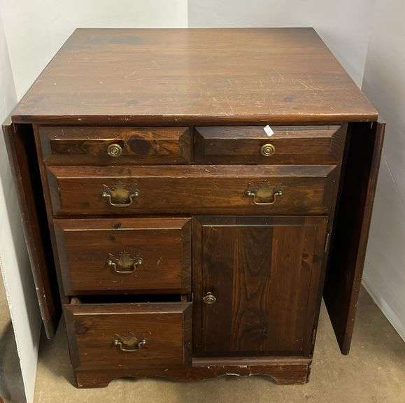 Vintage wooden cabinet with drop leaf table top, 27"W x 24"D x 29 1/2"H ...