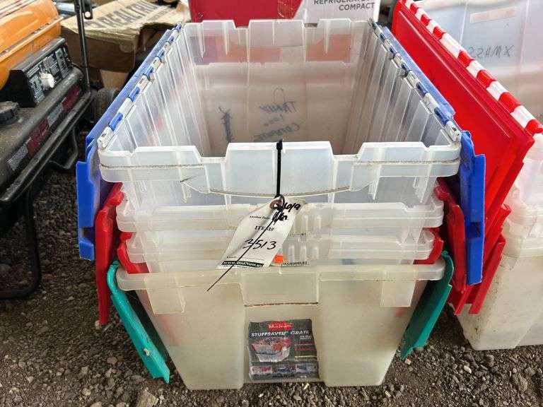 (7) Flip top totes, 21" x 12"D x 15", used - Albrecht Auction Service