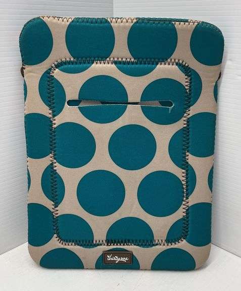 Thirty-One "Tote-A-Tablet" sleeve case, retro polka dot design, teal ...